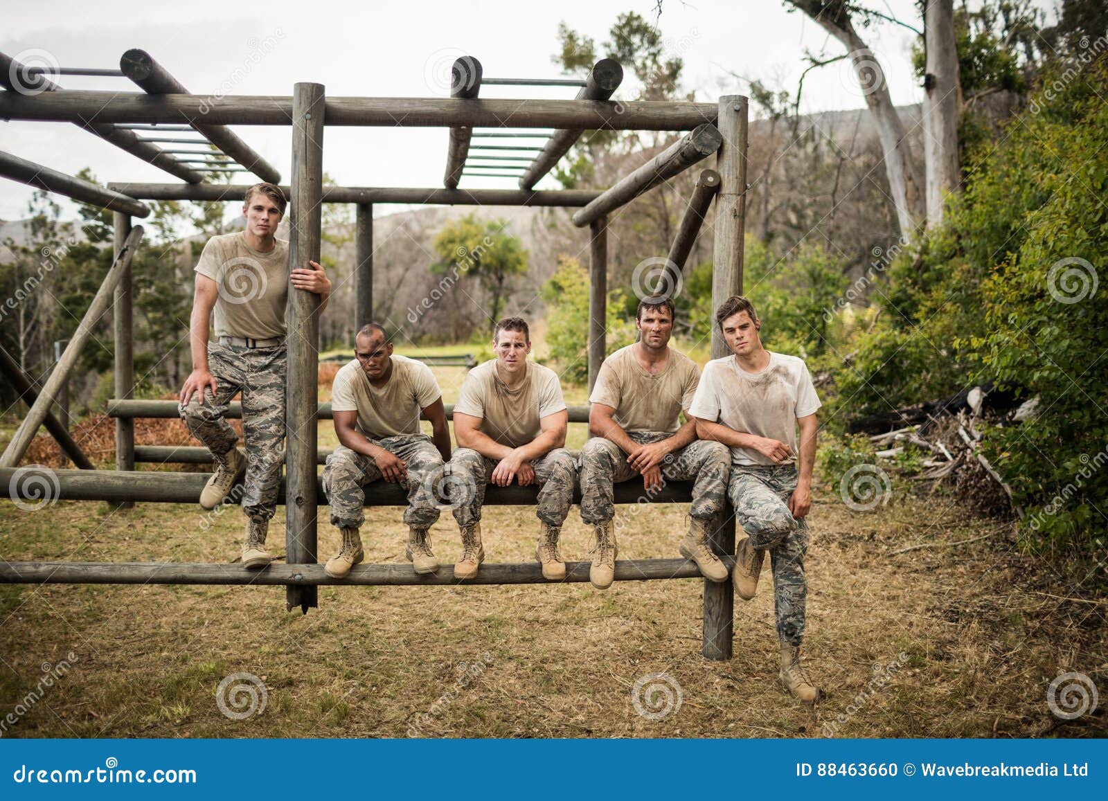 Soldiers Sitting on the Obstacle Course in Boot Camp Stock Photo ...