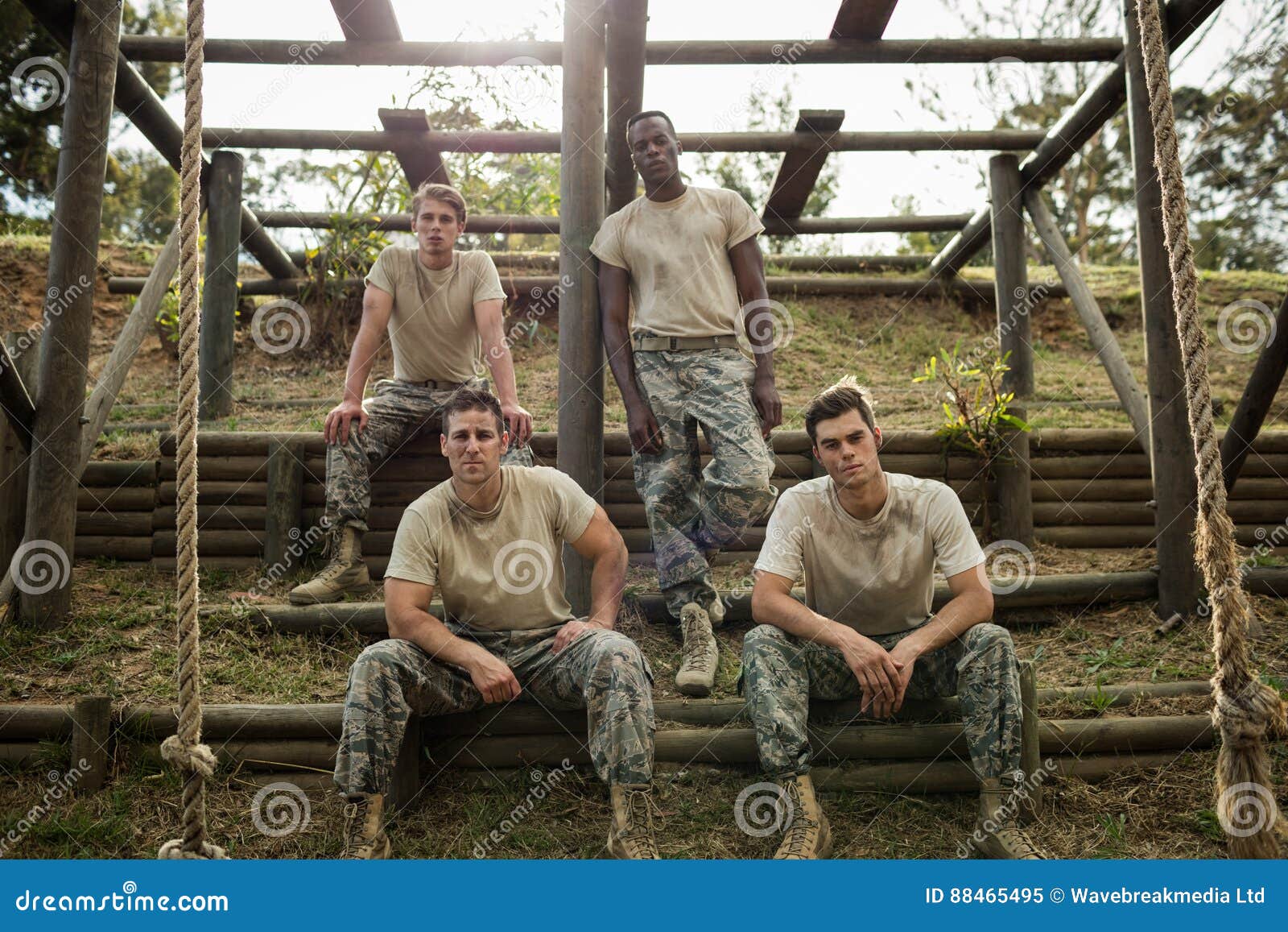 Soldiers Sitting on the Obstacle Course in Boot Camp Stock Image ...