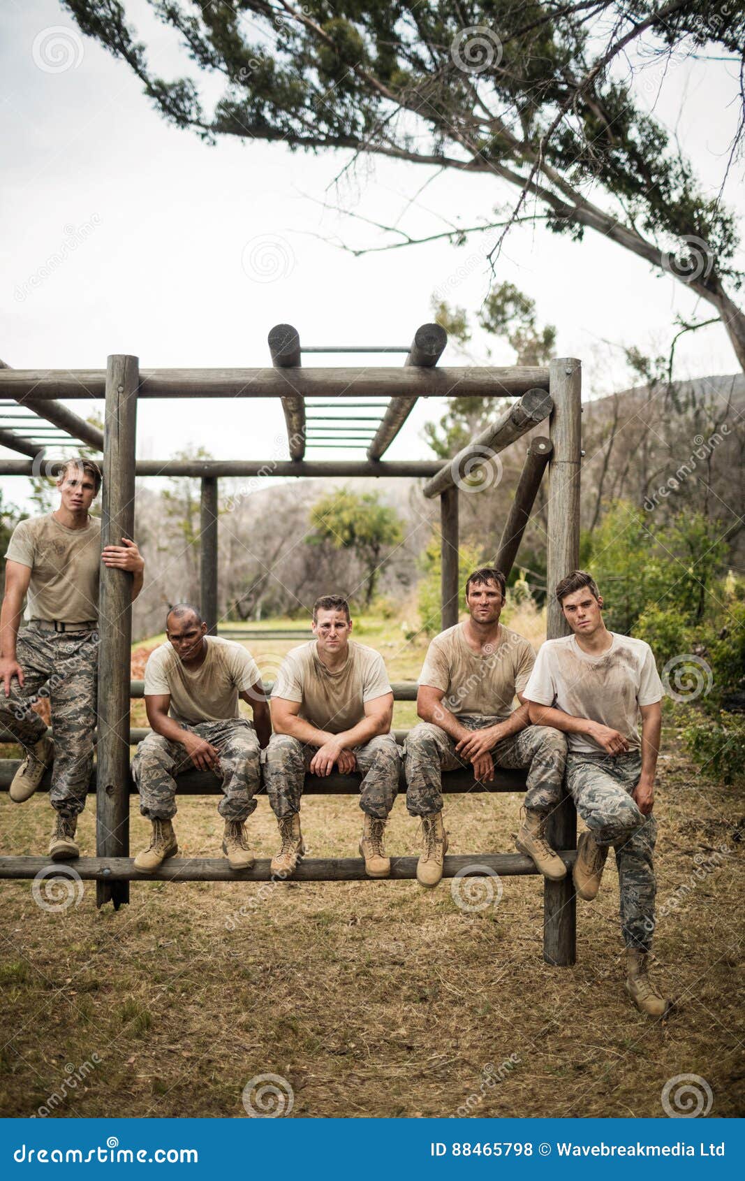 Soldiers Sitting on the Obstacle Course in Boot Camp Stock Photo ...