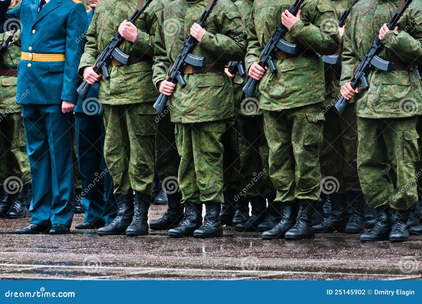 Soldiers Stand in Formation with Officer Stock Photo - Image of guns ...
