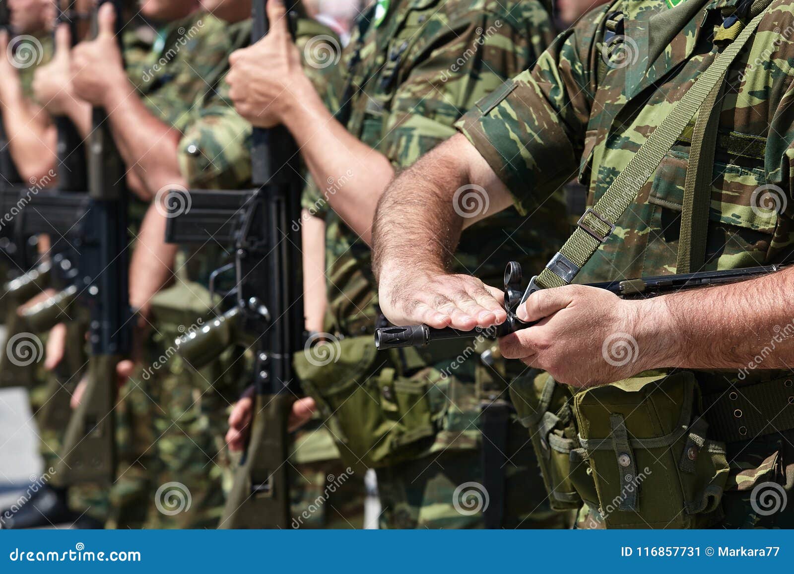 Soldiers Stand in Row. Gun in Hand Stock Image - Image of boots ...