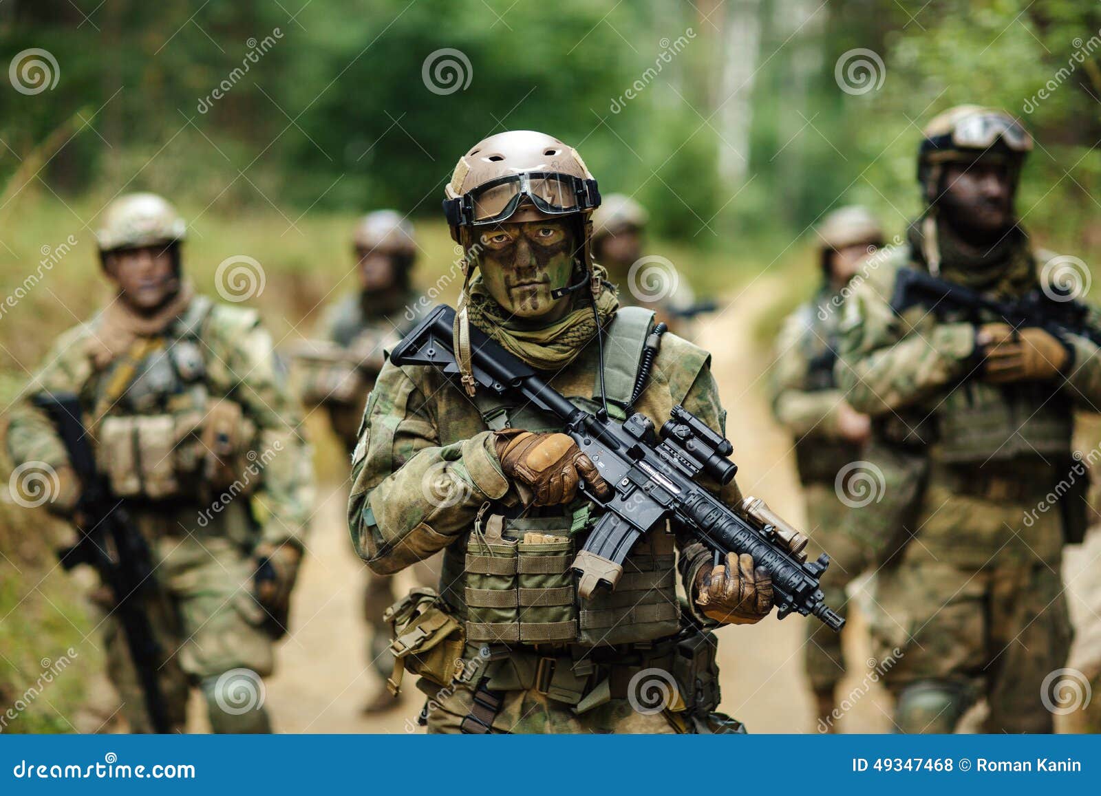 Soldiers Standing with Arms and Looks Back Stock Photo - Image of scope ...