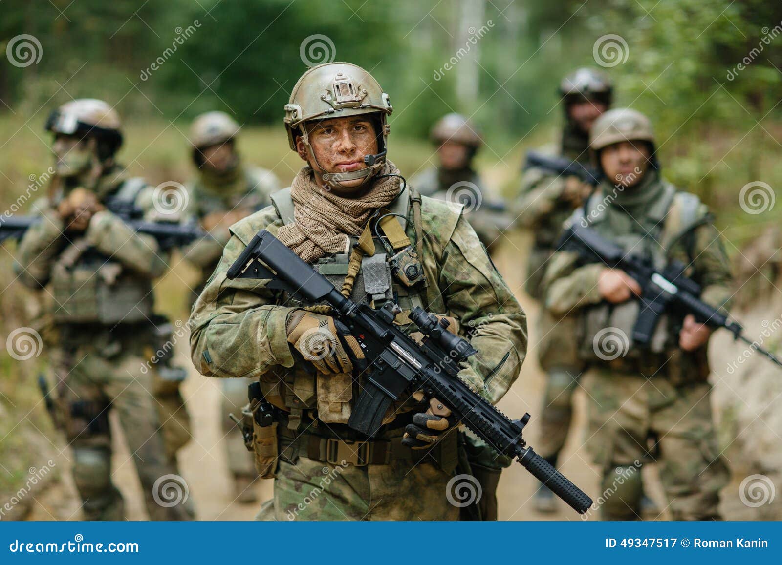 Soldiers Standing with the Team and is Looking Forward Stock Image ...