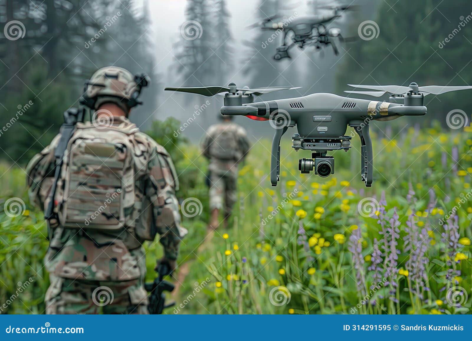Soldiers Using Drone in Military Operation. Generative AI. Stock ...