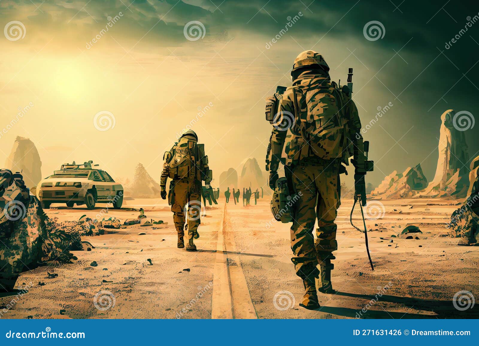 Soldiers Walk Along the Road in the War Zone. Generative AI Stock ...