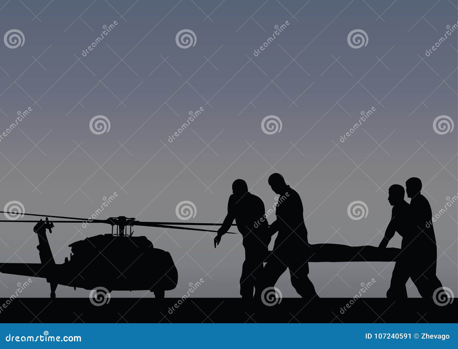 Soldiers With The Wounded Go To The Helicopter Cartoon Vector ...