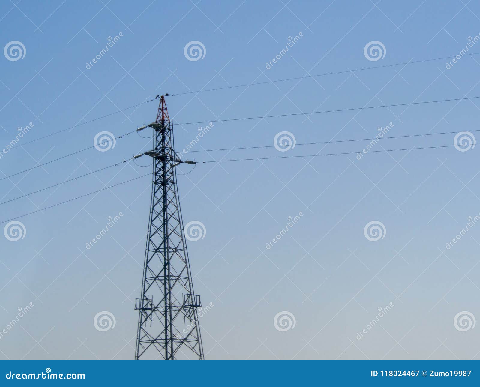A Sole Gigantic Electric Pole with Blue Sky Stock Image - Image of ...