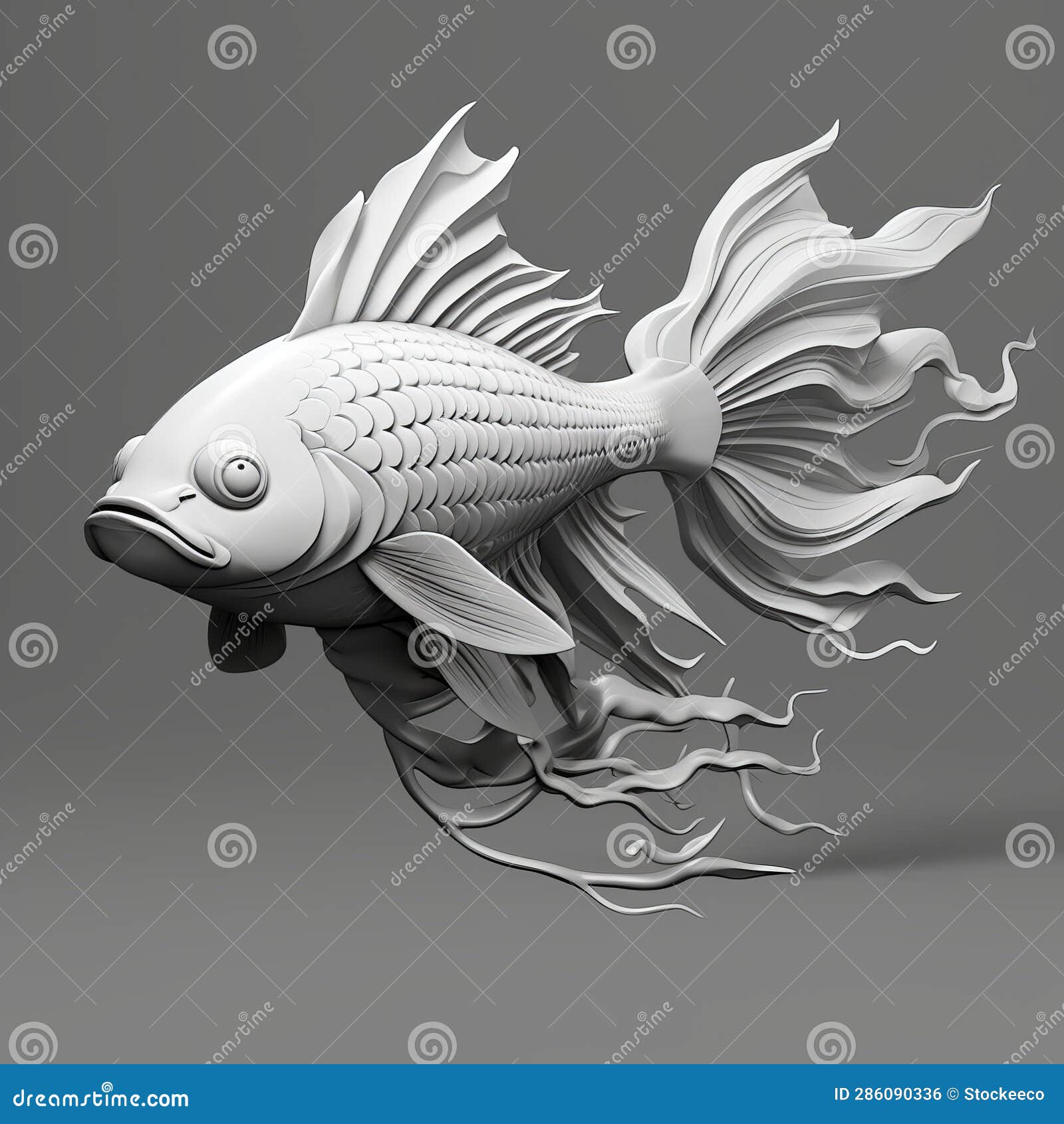 Sole in Greyscale: Pixar 3d Koi Fish Profile View Stock Illustration ...