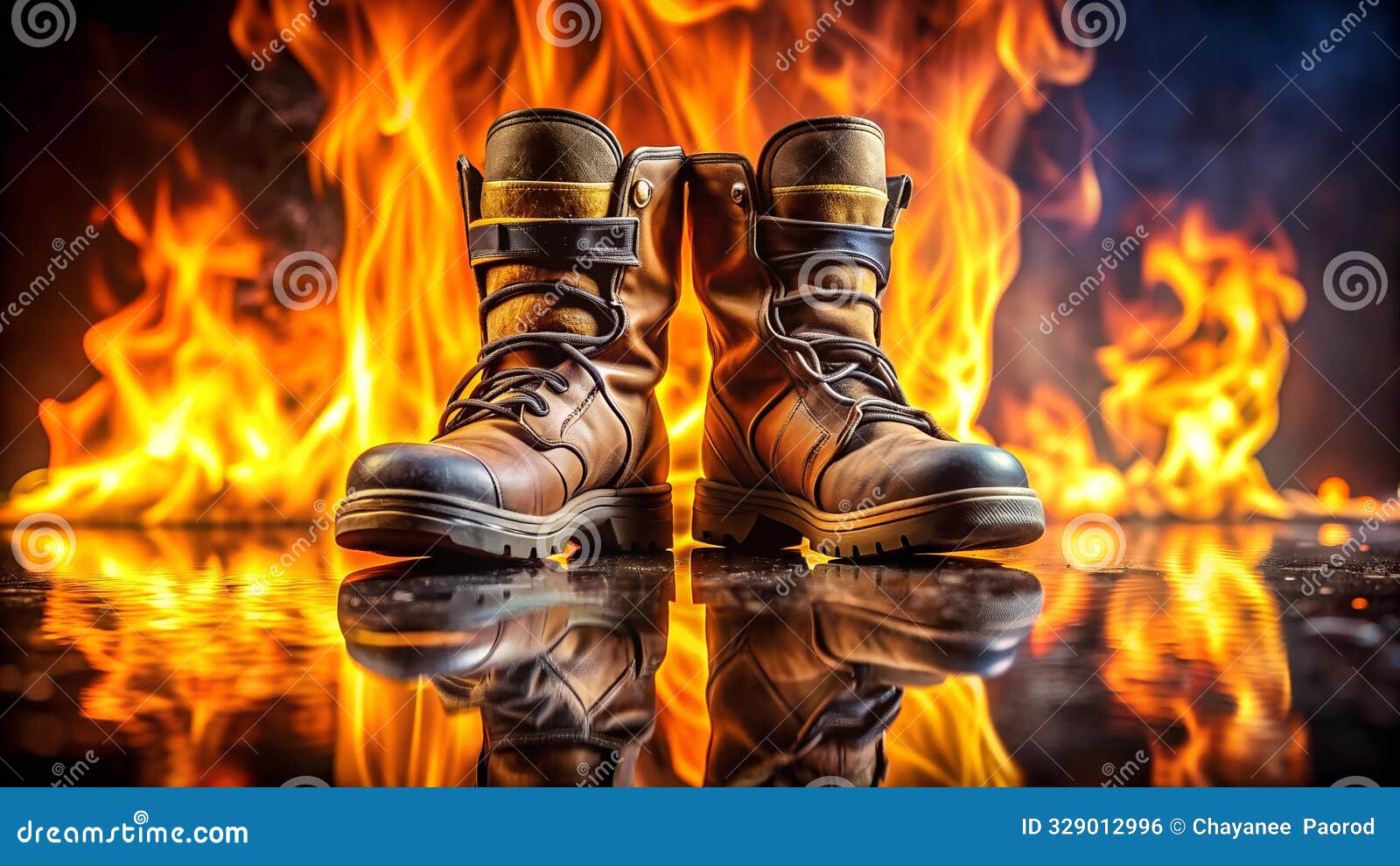 Solemn Steps: a Reflection in the Fire S Glow Generative AI Stock ...