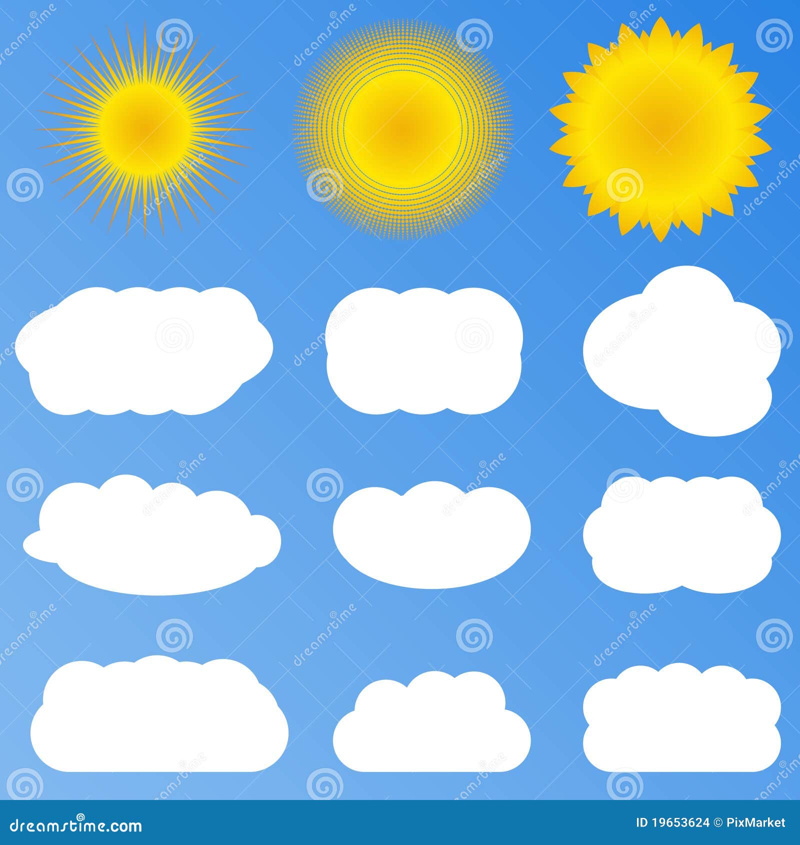 Soles y nubes del vector ilustración del vector. Ilustración de icono ...