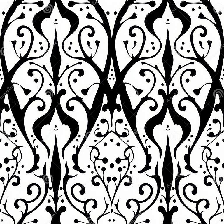 Solid Black Abstract Floral Stencil Seamless Pattern on a Crisp White ...