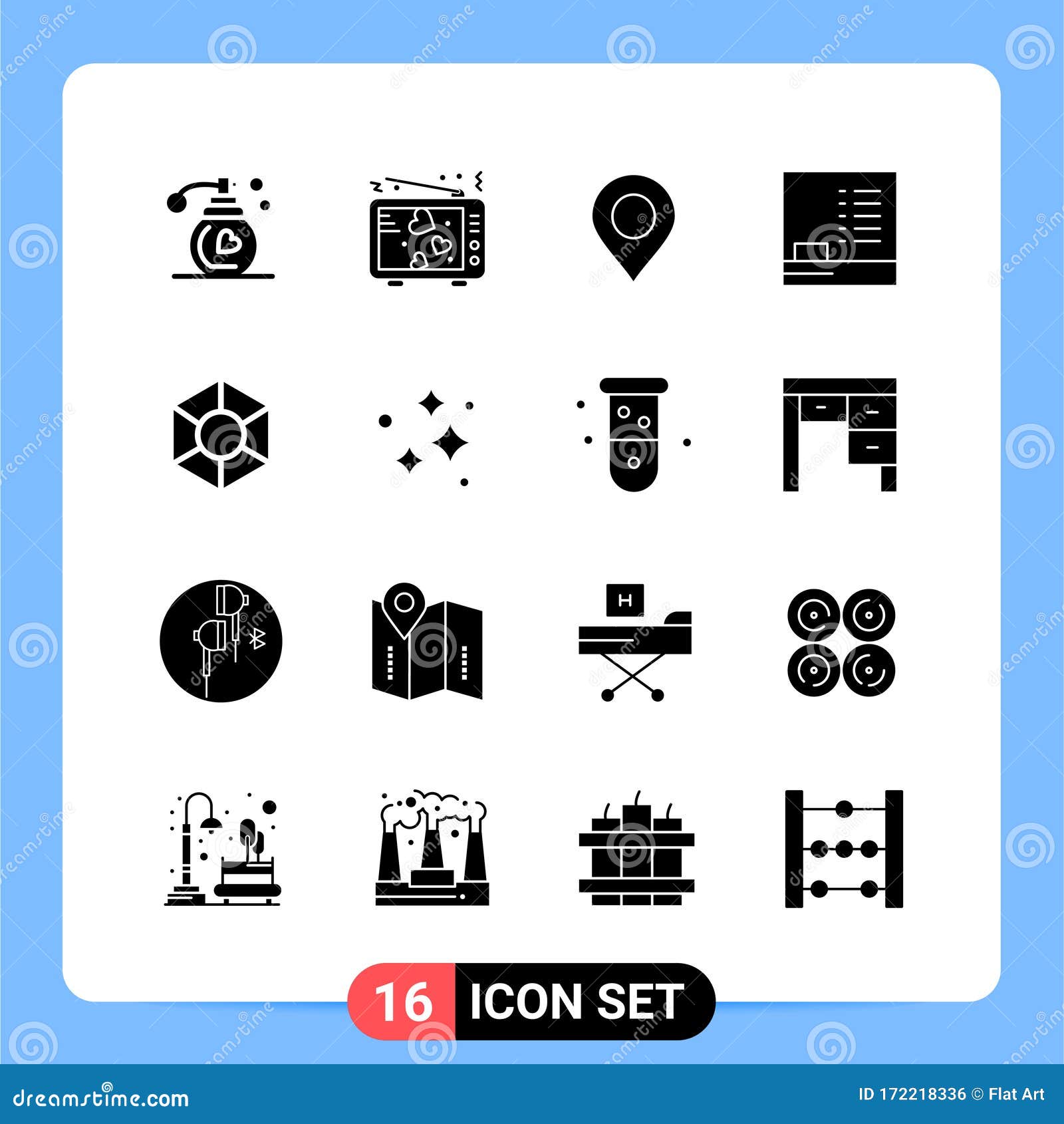 16 Solid Black Icon Pack Glyph Symbols for Mobile Apps Isolated on ...