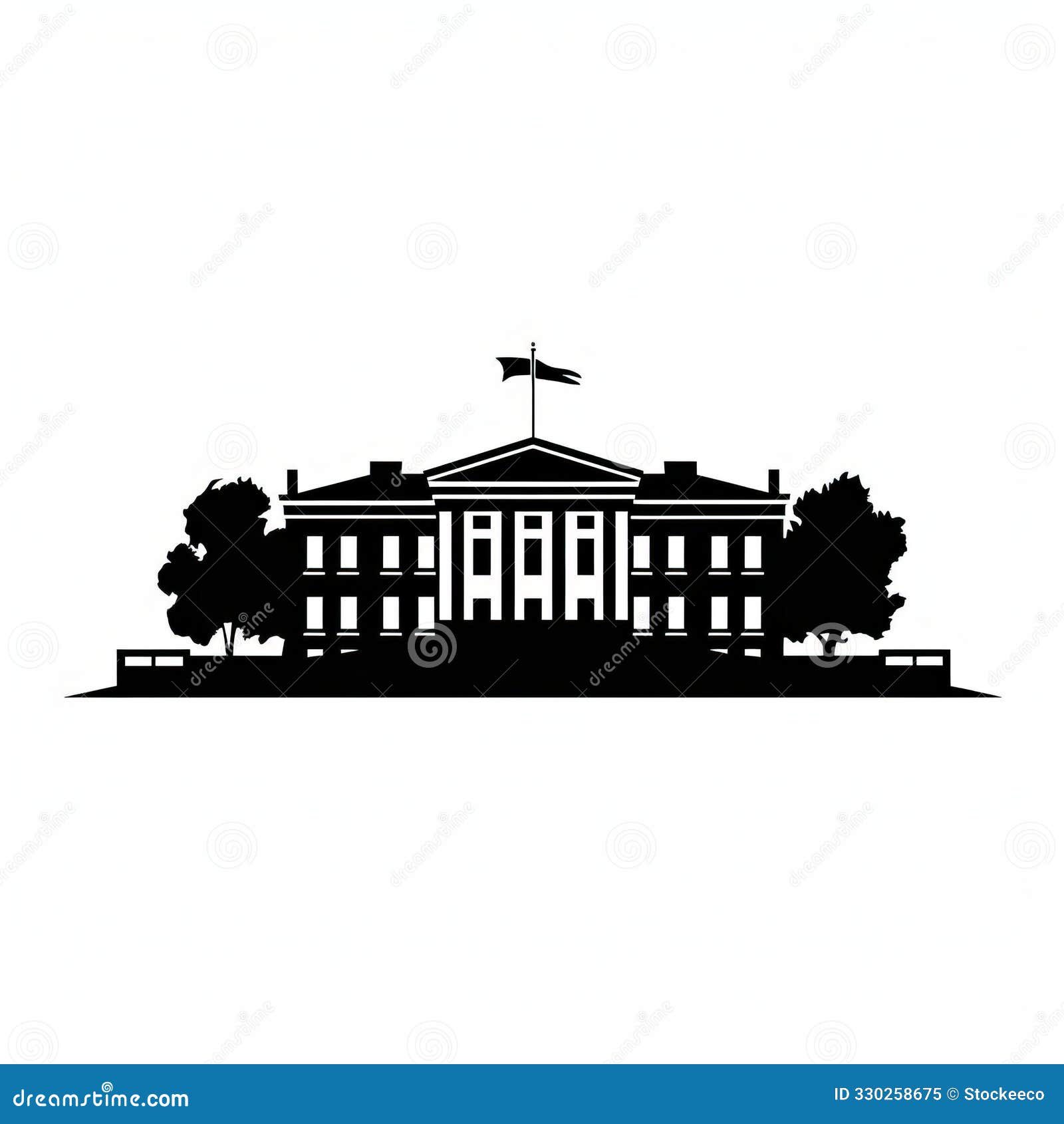 Solid Black Silhouette of Embassy Isolated on White Background Stock ...