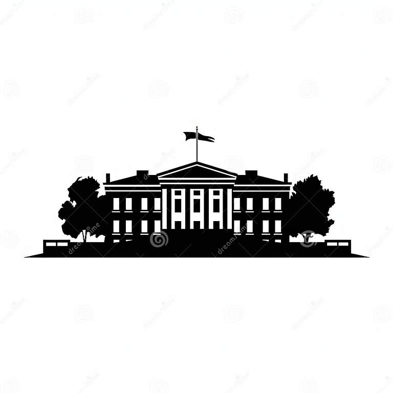 Solid Black Silhouette of Embassy Isolated on White Background Stock ...