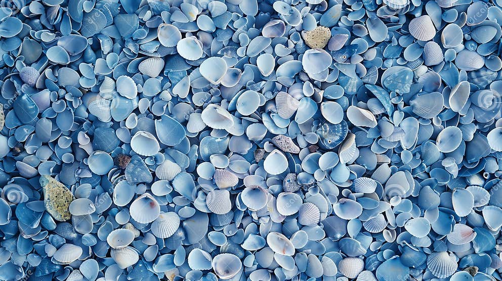 A Solid Blue Background Formed by Thousands of Tiny Seashells, Macro ...
