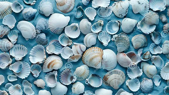 A Solid Blue Background Formed by Thousands of Tiny Seashells, Macro ...