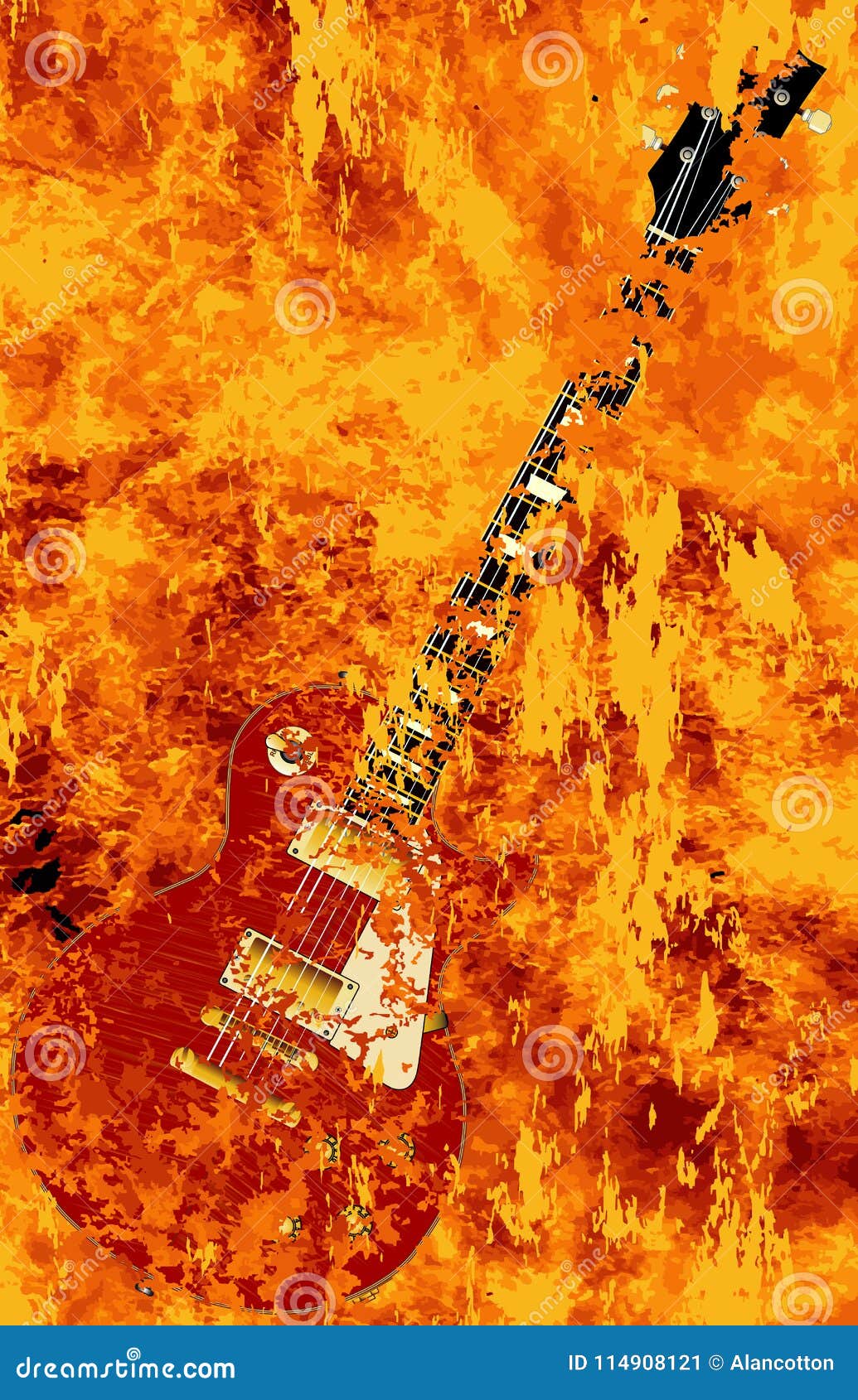 Burning Guitar on Fire Background Stock Vector - Illustration of ...