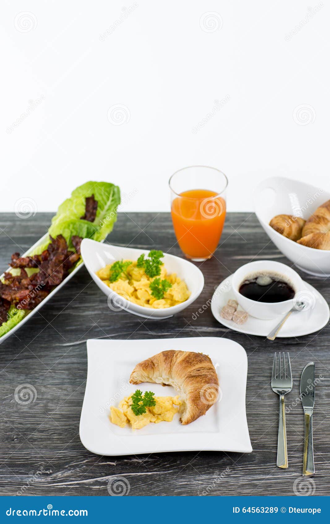 Solid Breakfast Scenery with a Plate of Croissant with Scrambled Stock ...