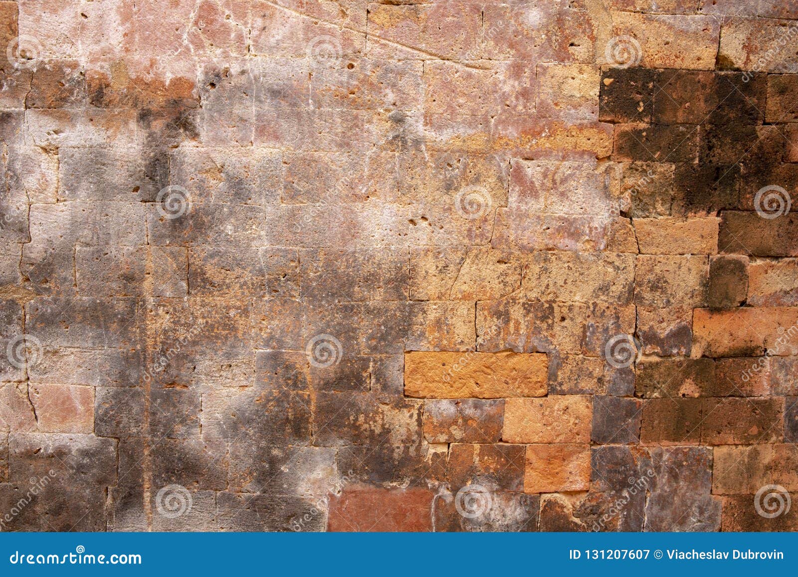 Solid Brick Wall. Orange Bricks Closeup. Weathered Grungy Brick Wall ...