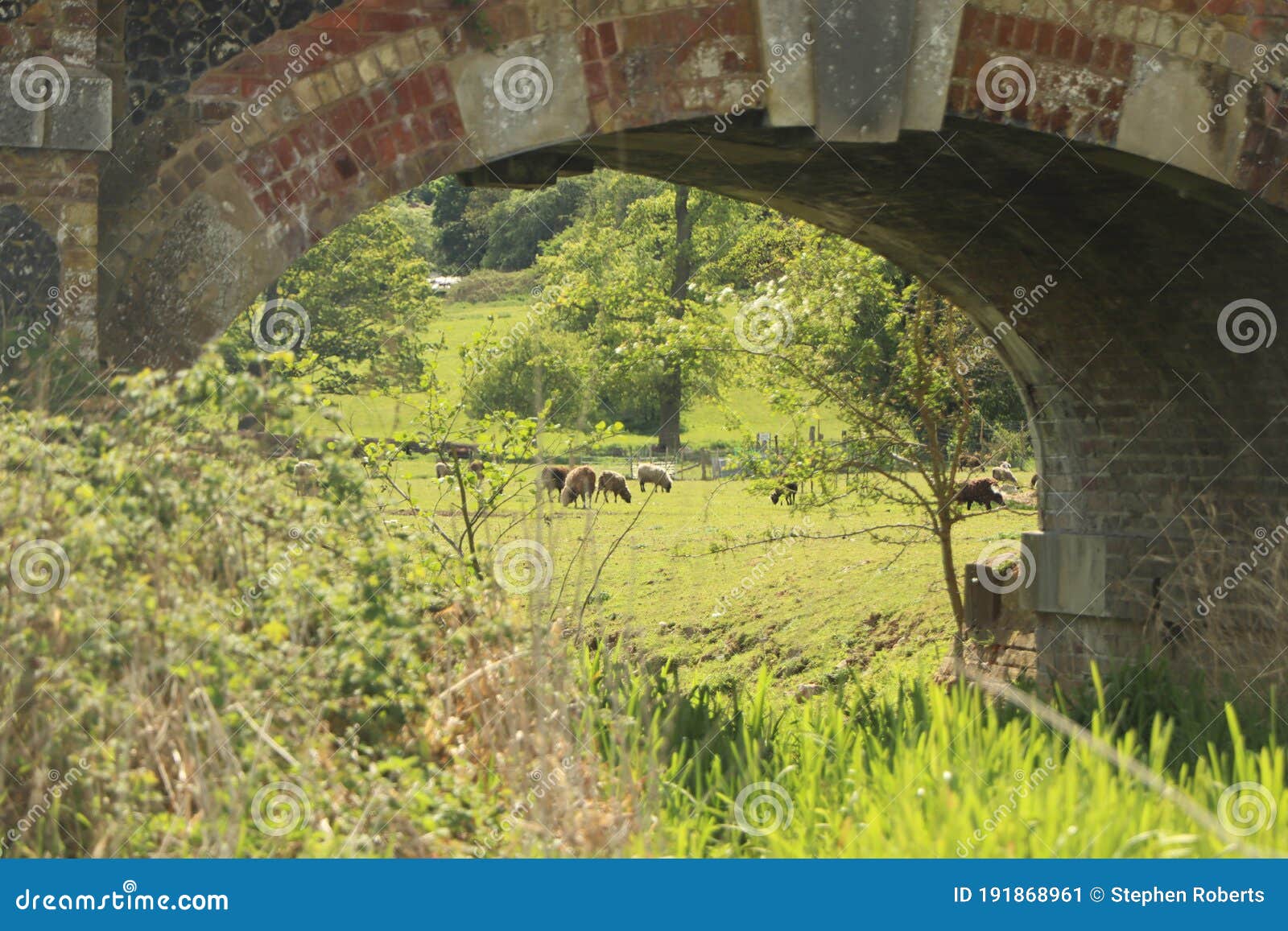 Solid Brickwork of a Bridge Across a Stream Stock Image - Image of land ...