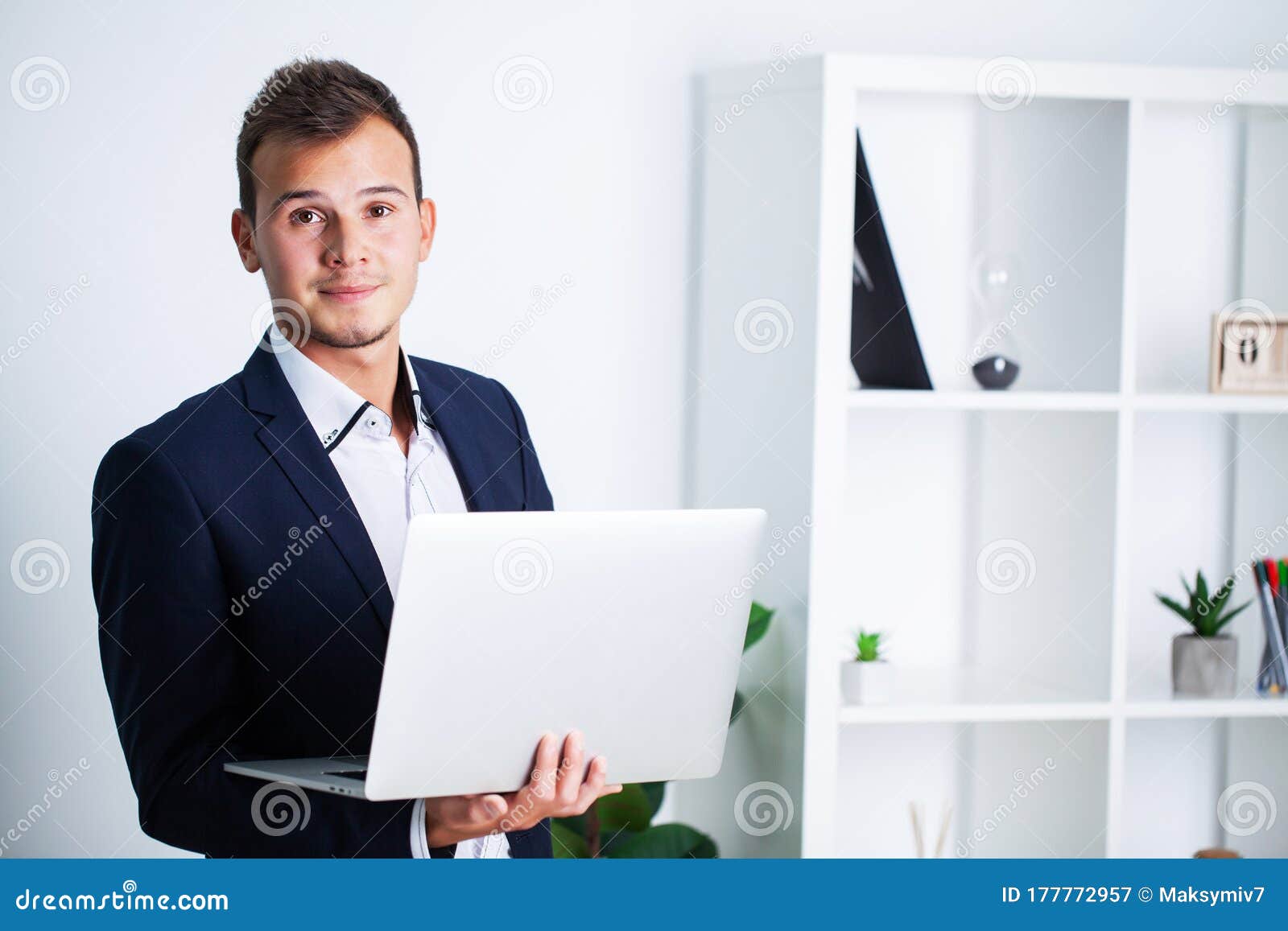 Solid Businessman in a Jacket Works in Office of Company. Stock Image ...