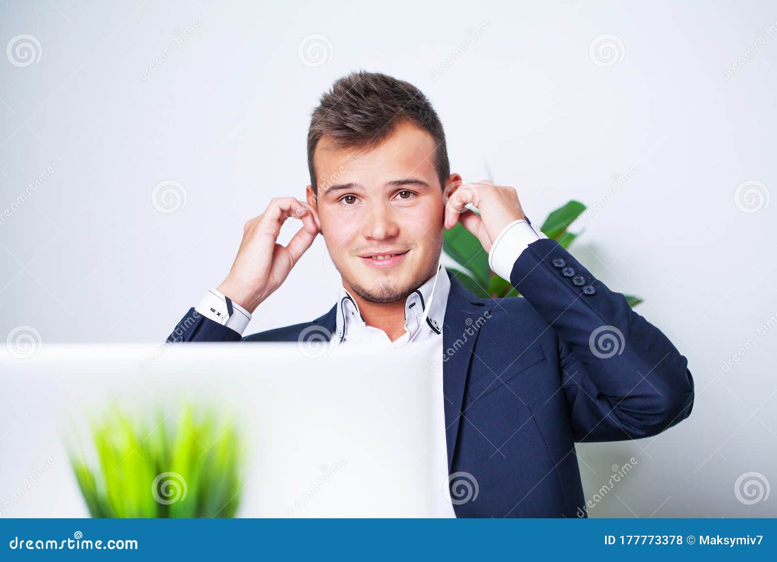 Solid Businessman in a Jacket Works in Office of Company. Stock Photo ...