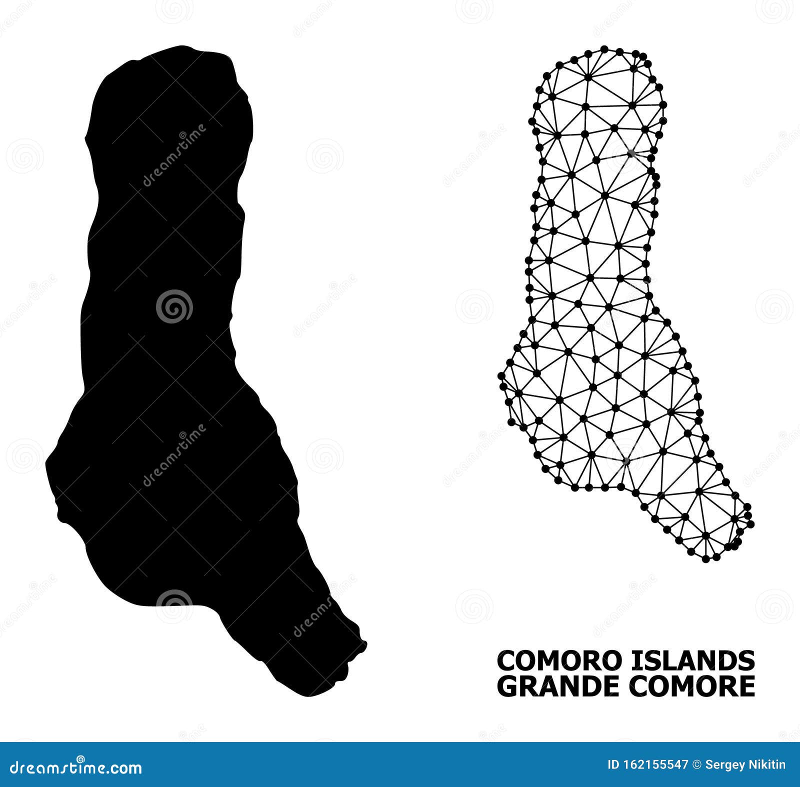 Solid and Carcass Map of Grande Comore Island Stock Vector ...