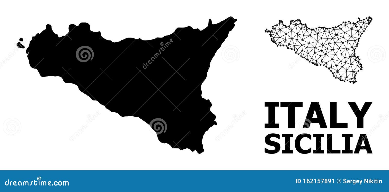 Solid and Carcass Map of Sicilia Island Stock Vector - Illustration of ...