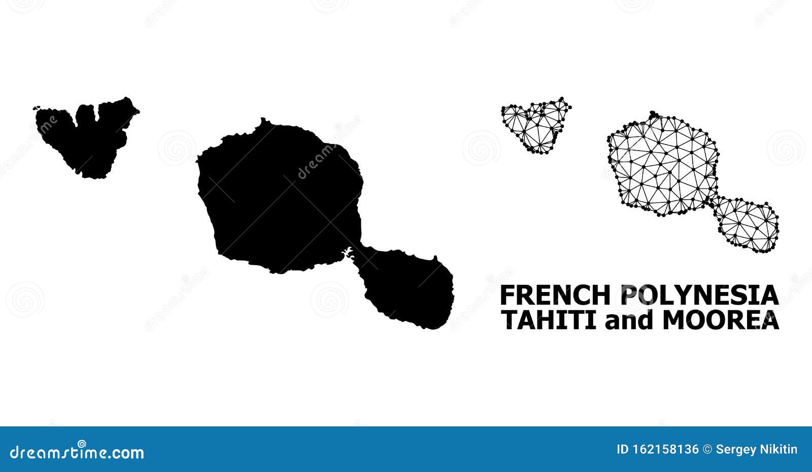 Solid And Carcass Map Of Tahiti And Moorea Islands Vector Illustration ...