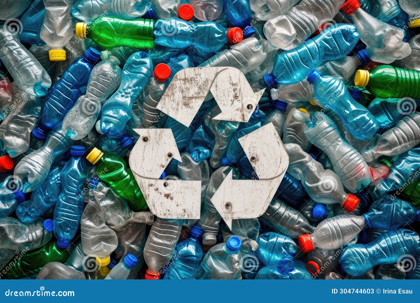 Solid Carpet of Plastic Bottles with a White Recycling Symbol Stock ...