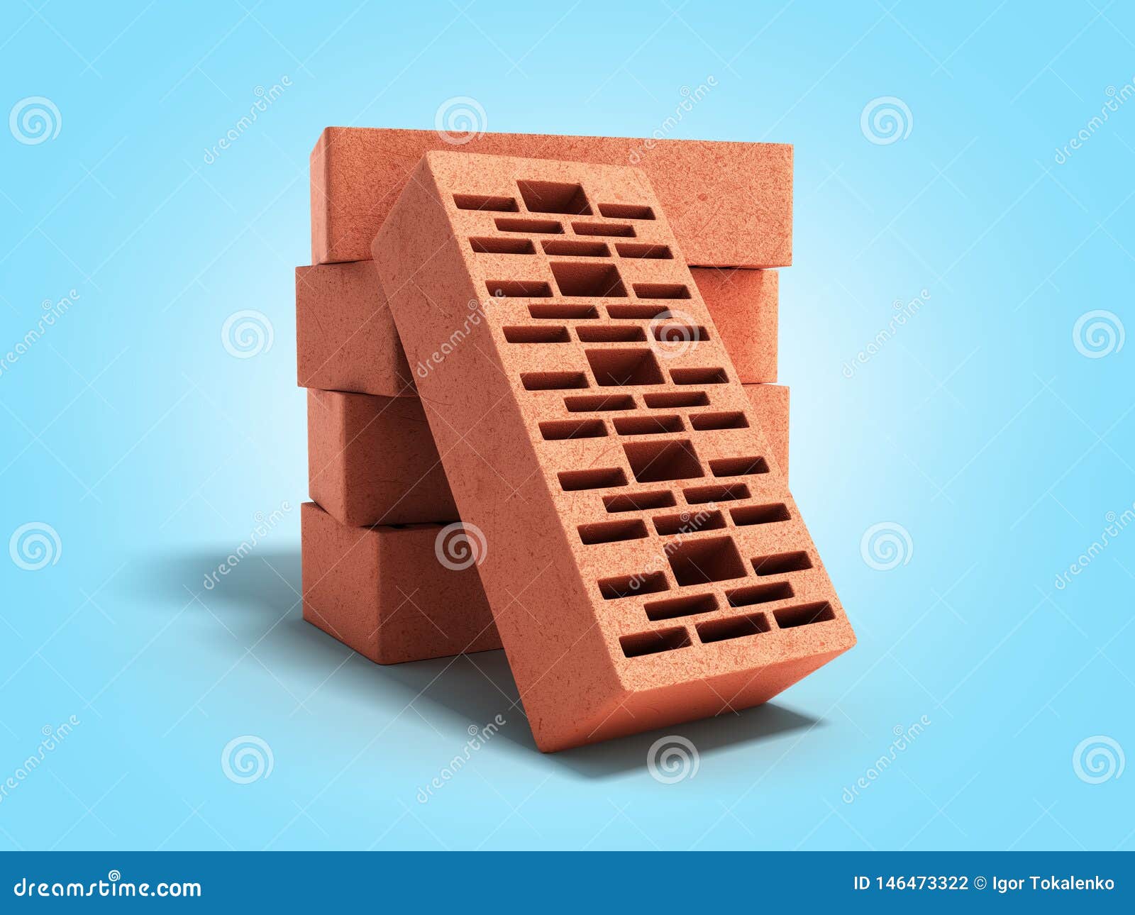 Solid Clay Bricks Used for Construction New Red Brick 3d Render on Blue ...