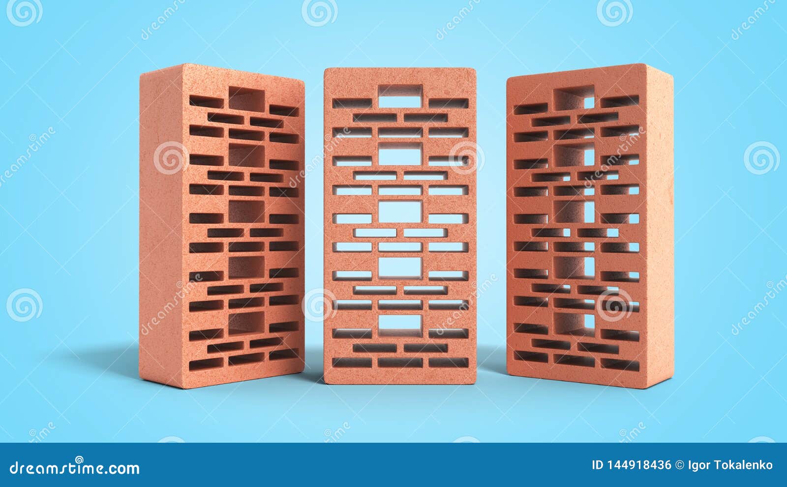 Solid Clay Bricks Used for Construction New Red Brick 3d Render on Blue ...