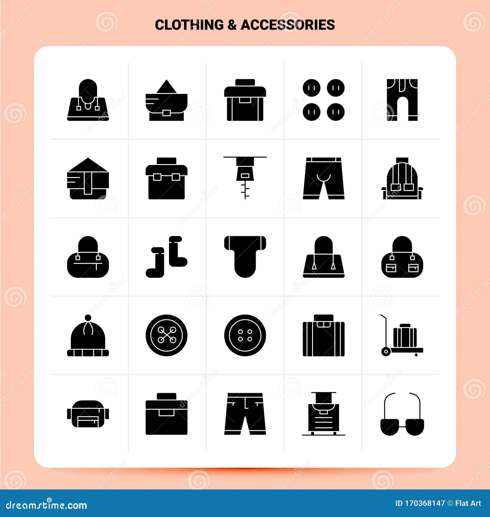 Solid 25 Clothing & Accessories Icon Set. Vector Glyph Style Design ...