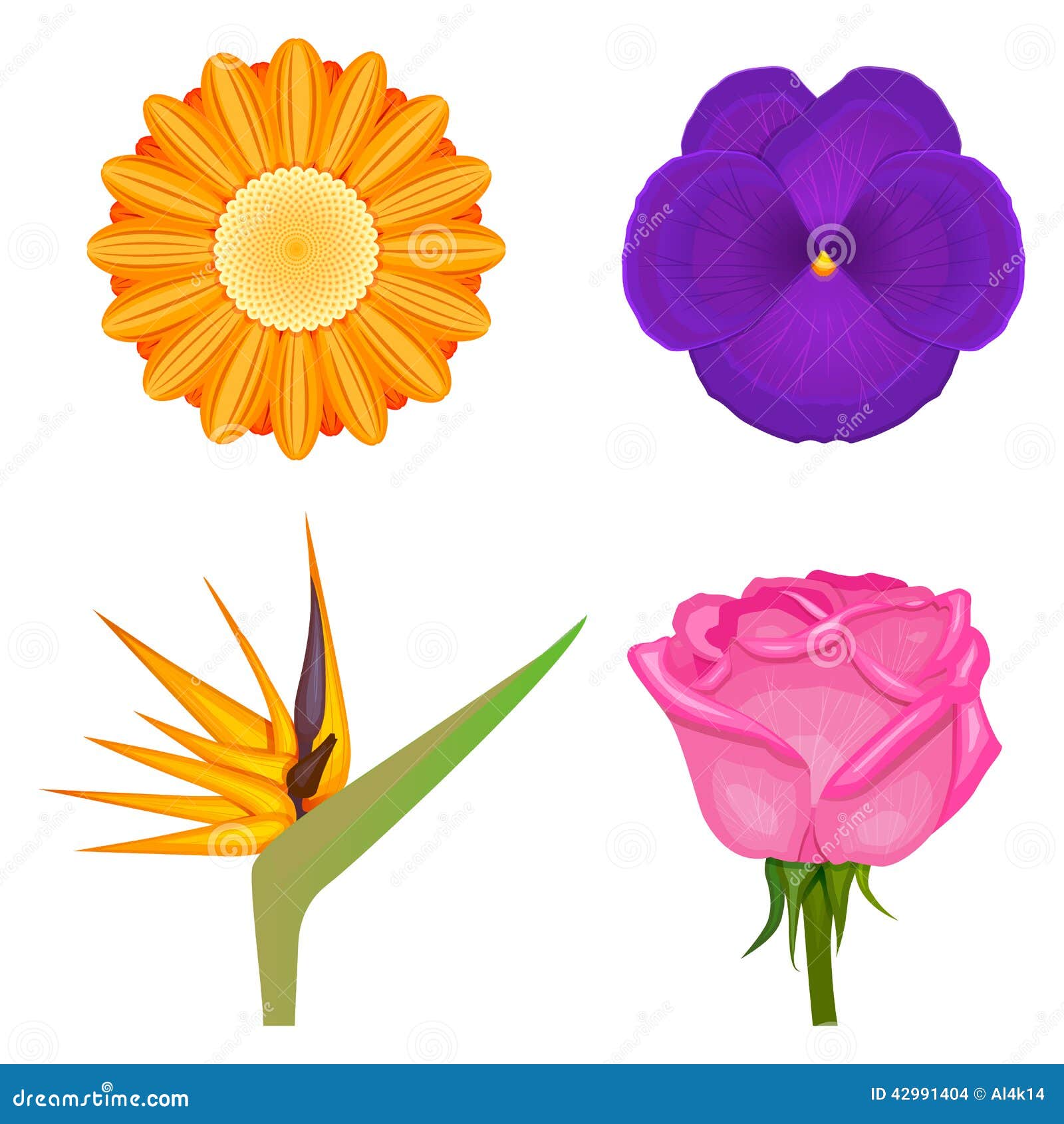 Solid colors flowers set stock vector. Illustration of florals - 42991404