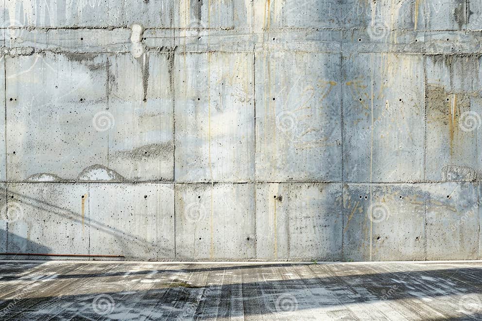 A Solid Concrete Wall Stands Tall with a Concrete Floor in Front Stock ...
