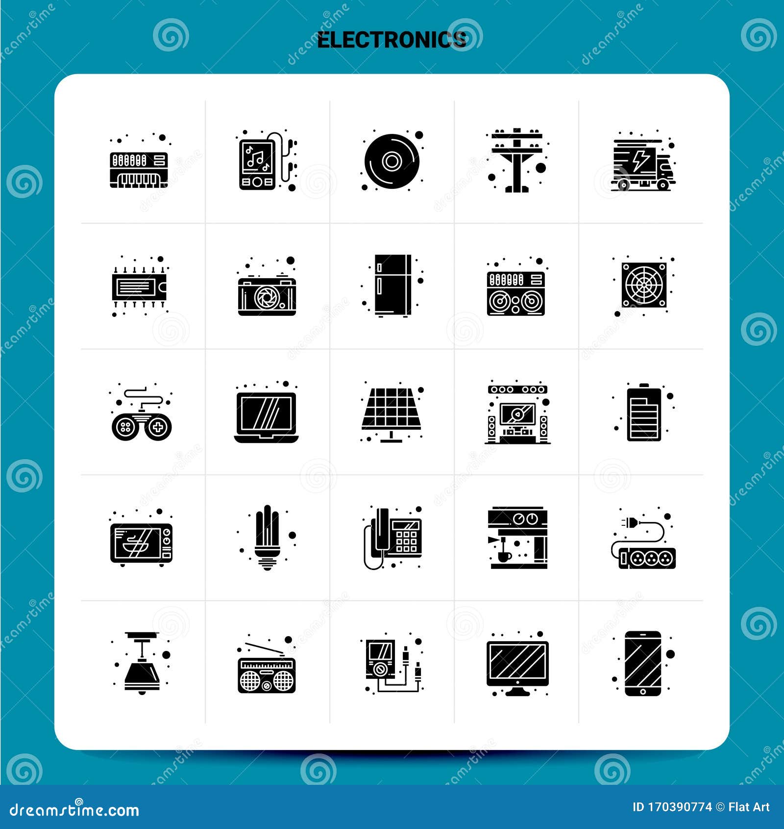 Solid 25 Electronics Icon Set. Vector Glyph Style Design Black Icons ...