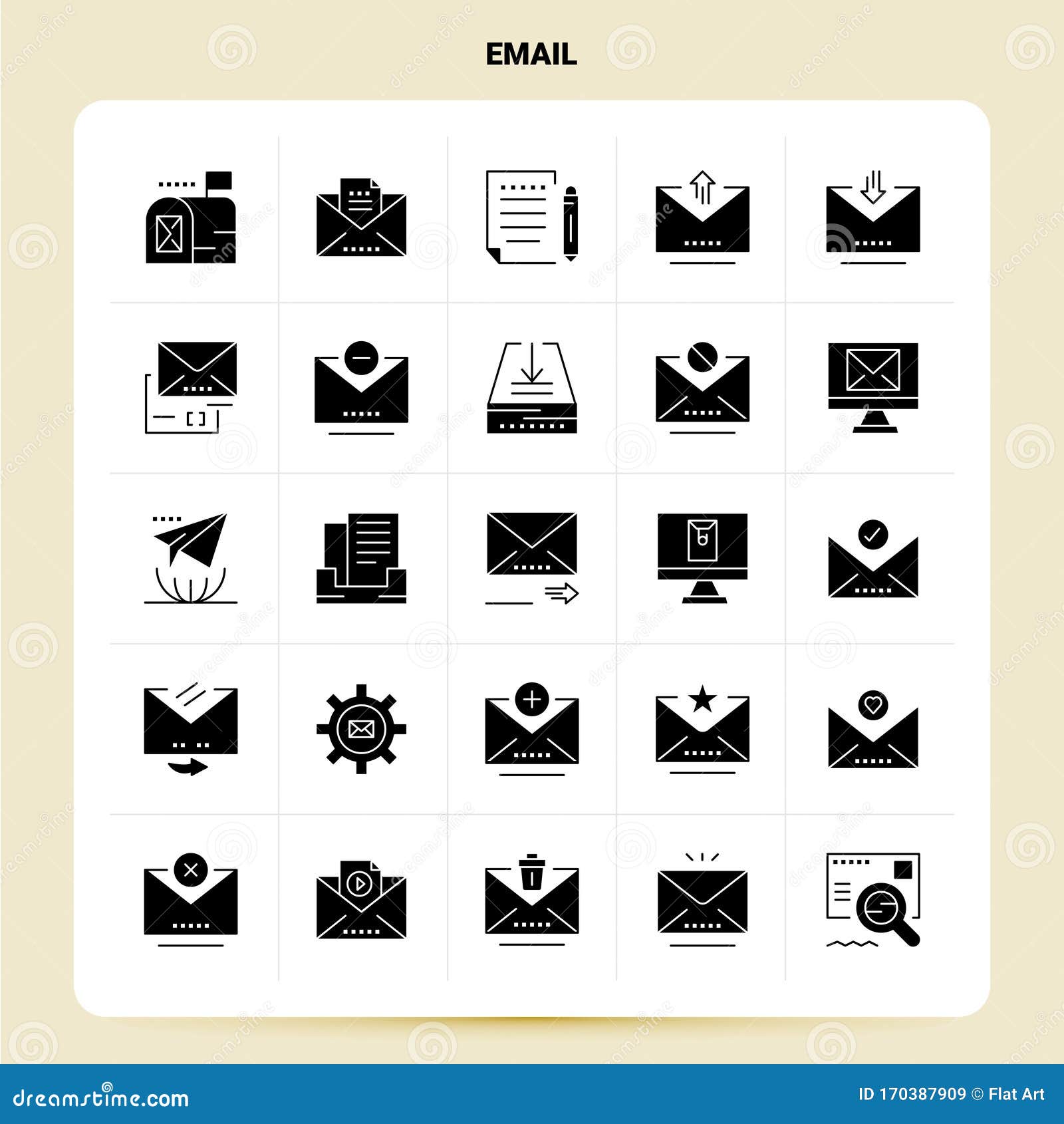 Solid 25 EMail Icon Set. Vector Glyph Style Design Black Icons Set ...