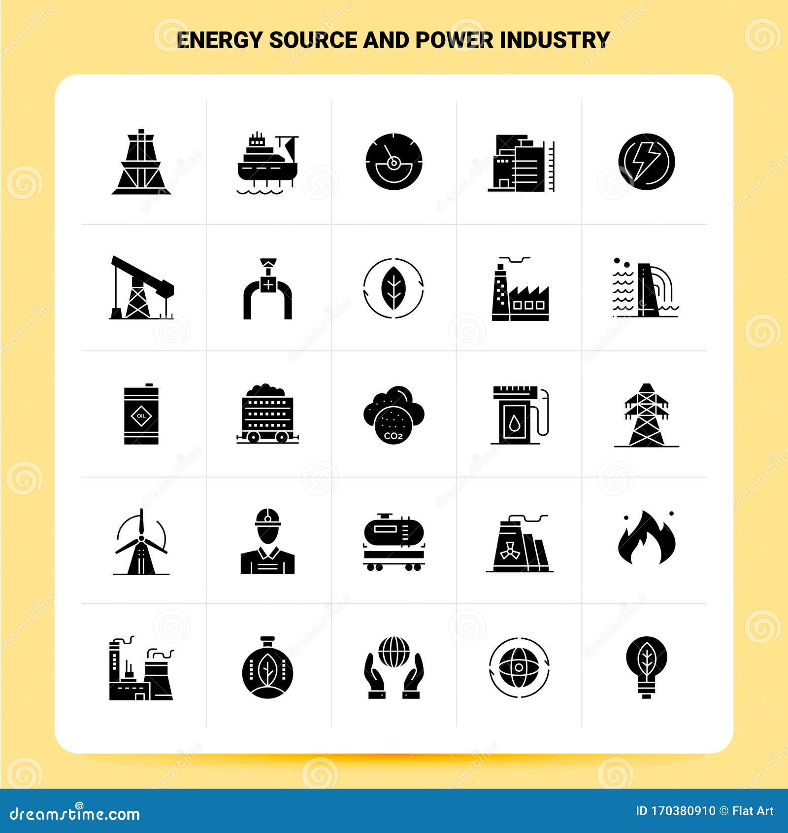 Solid 25 Energy Source and Power Industry Icon Set. Vector Glyph Style ...