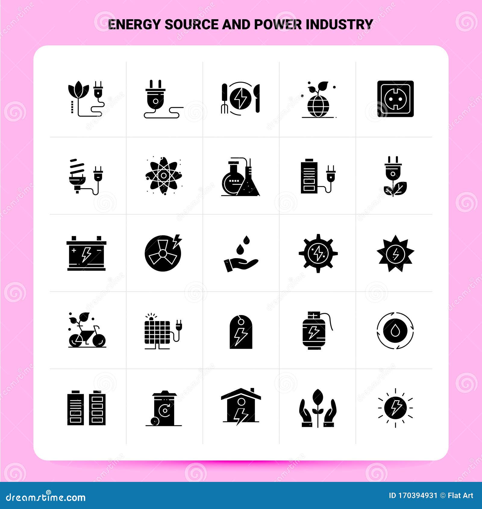 Solid 25 Energy Source and Power Industry Icon Set. Vector Glyph Style ...
