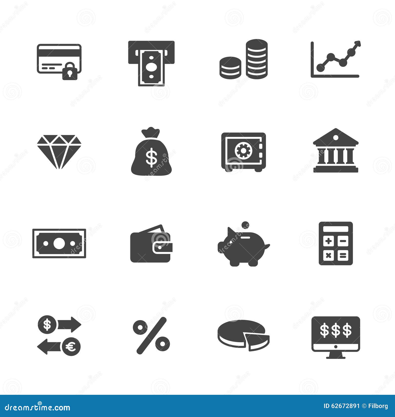 Solid Finance Icons stock vector. Illustration of gray - 62672891