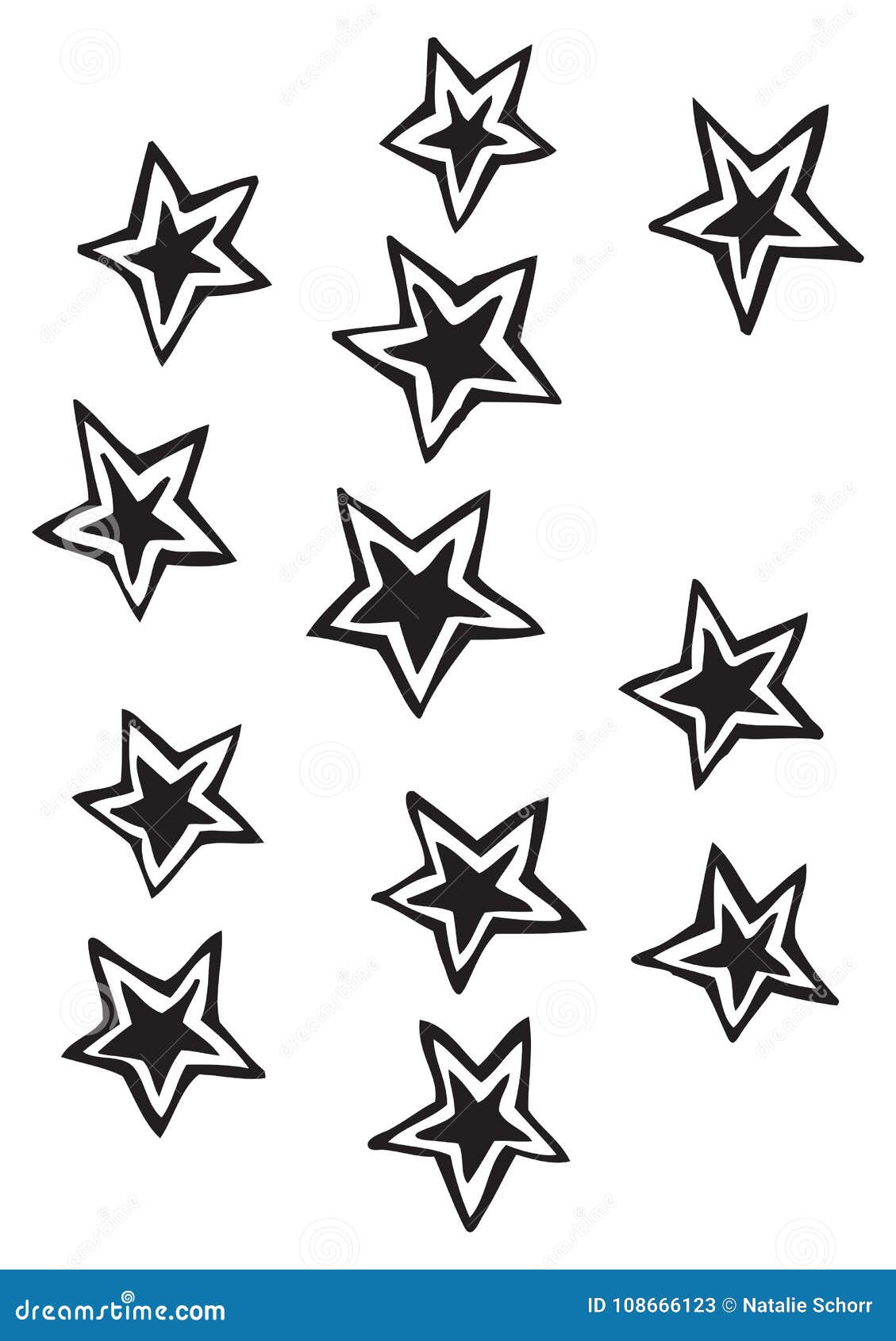 Solid Five Point Stars with Detached Outline Vector Drawing ...