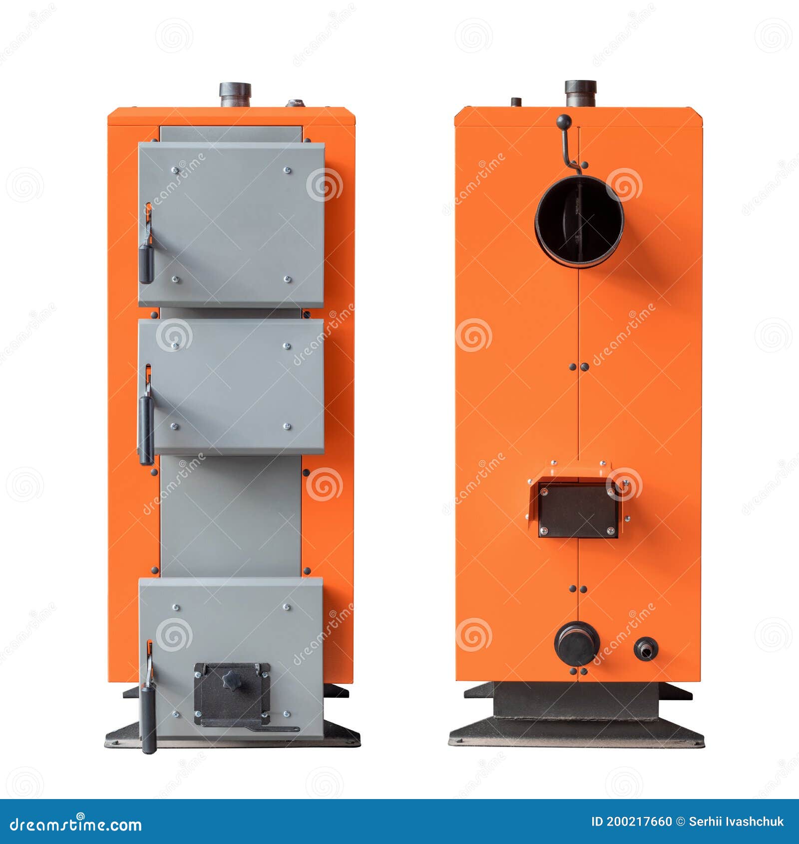 Solid Fuel Boiler Isolated on White Background. Front and Back View ...