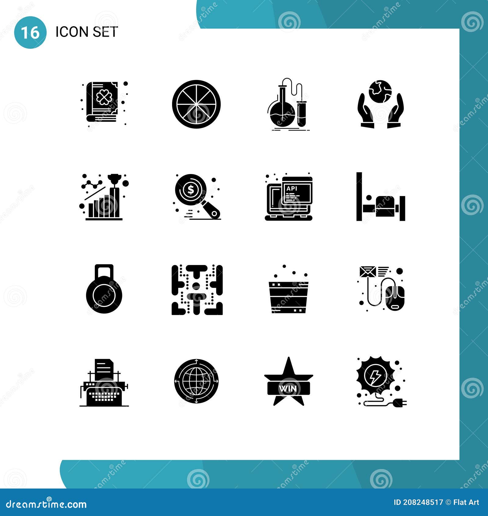 Solid Glyph Pack of 16 Universal Symbols of Goal, Achieve, Chemistry ...