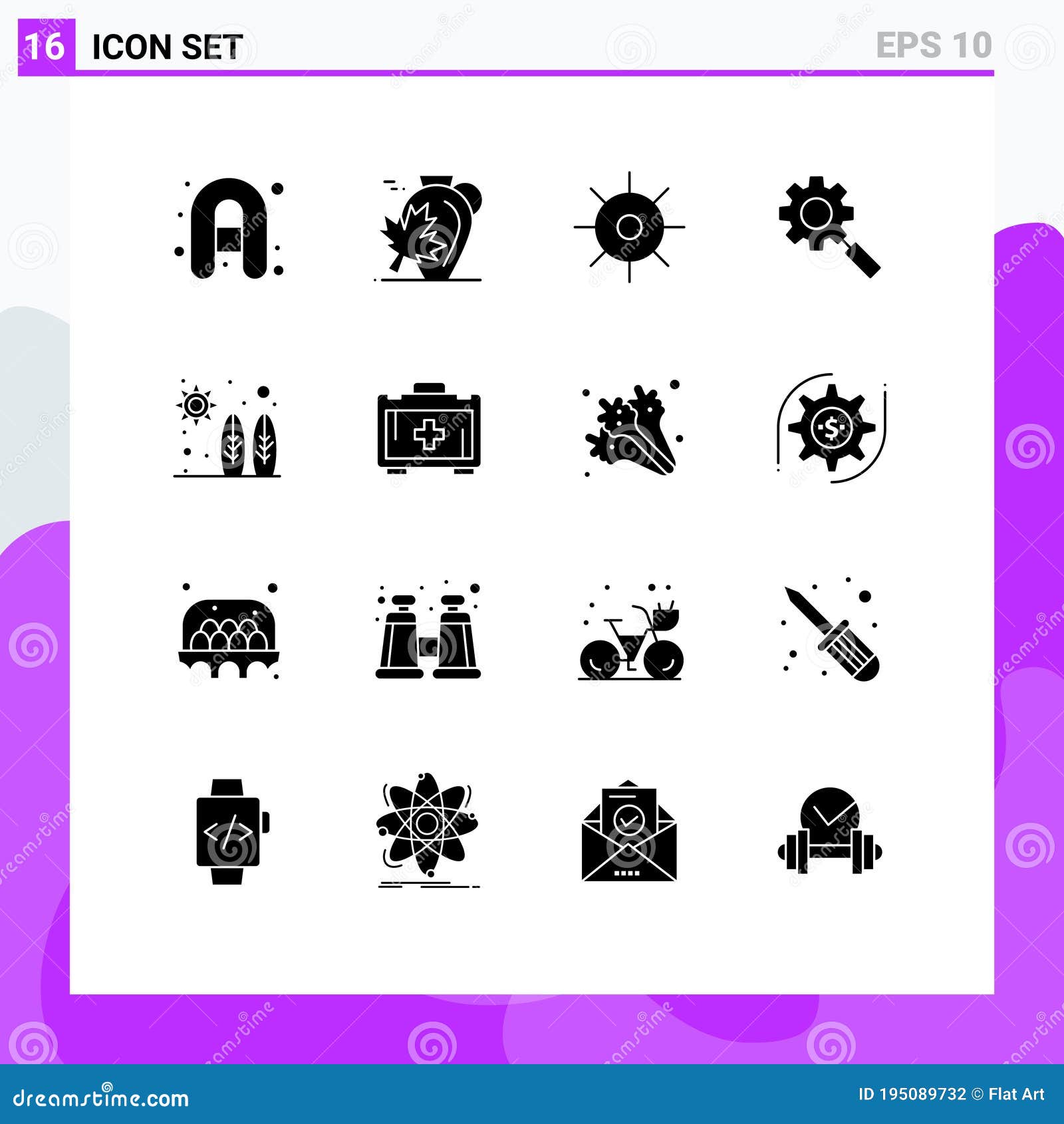 Solid Glyph Pack of 16 Universal Symbols of Adrenaline, Setting ...