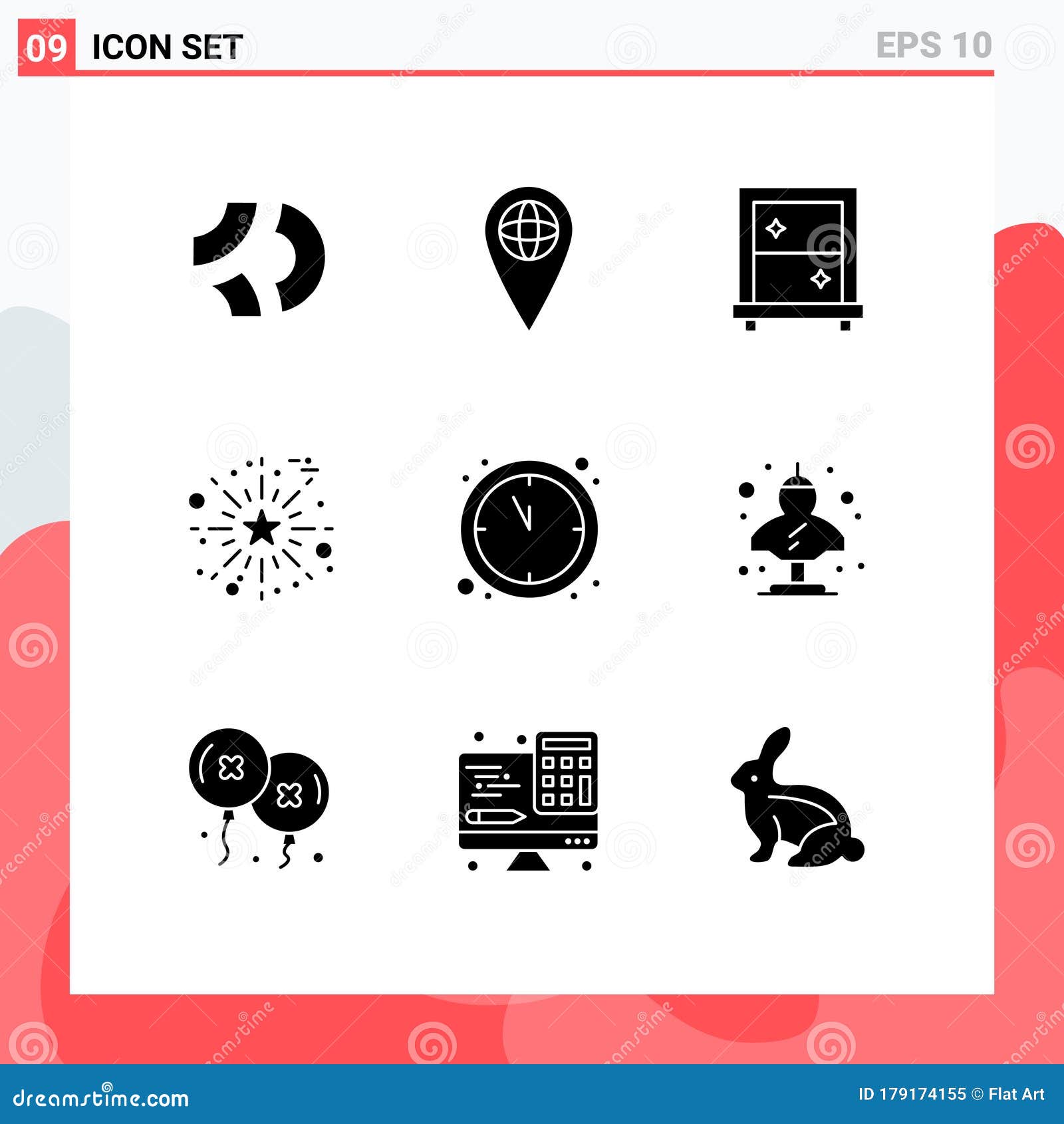 Solid Glyph Pack of 9 Universal Symbols of Ancient, Countdown, Dressing ...