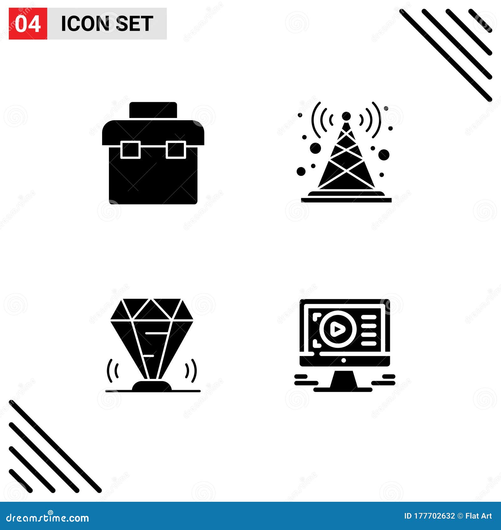 Solid Glyph Pack of Universal Symbols of Box, Diamond, Toolbox, Station ...
