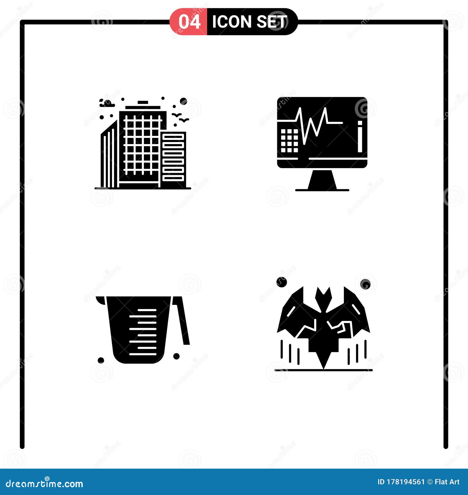 Solid Glyph Pack of 4 Universal Symbols of Building, Jug, Heart ...