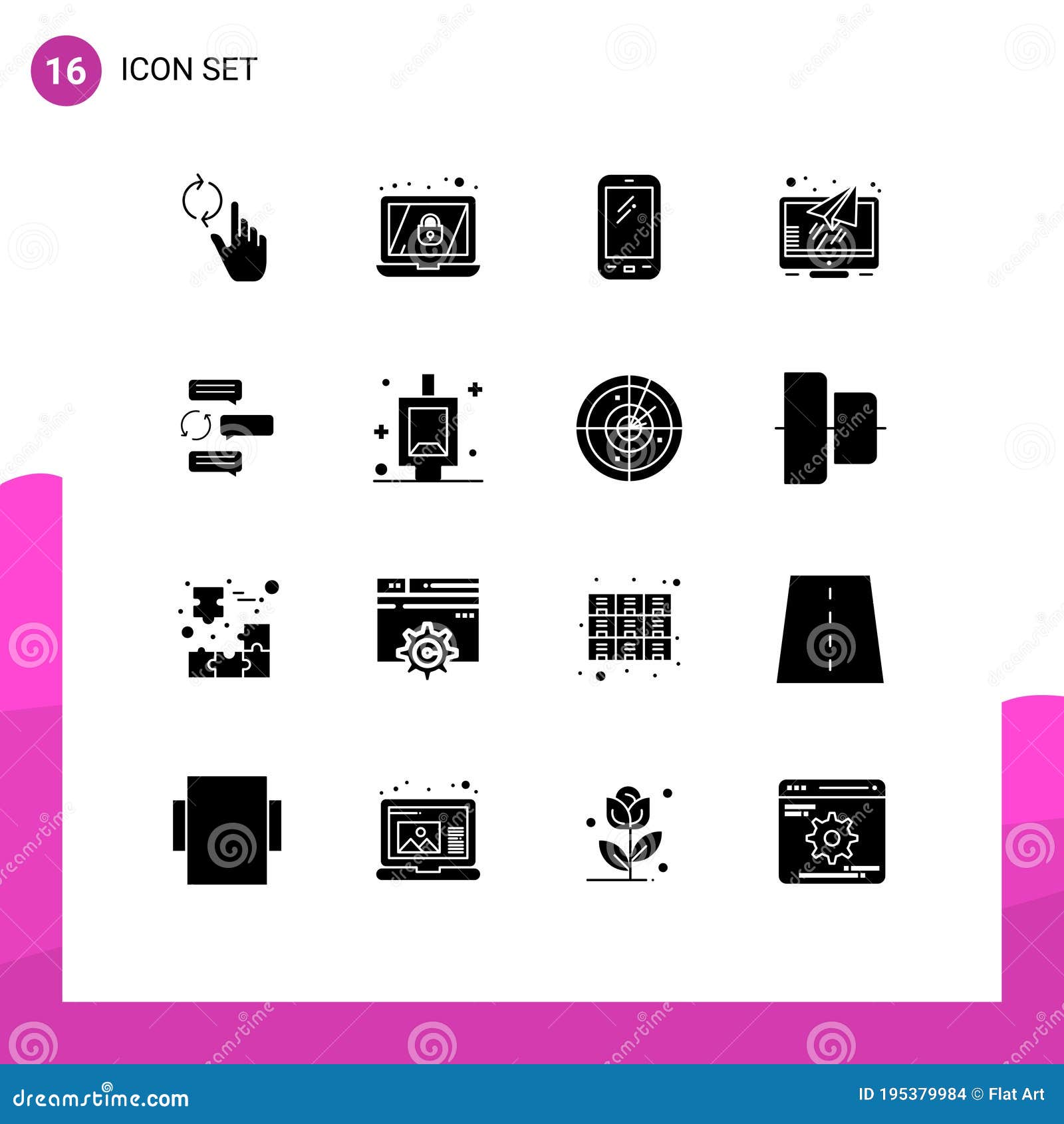 Solid Glyph Pack of 16 Universal Symbols of Chatting, Screen, Smart ...