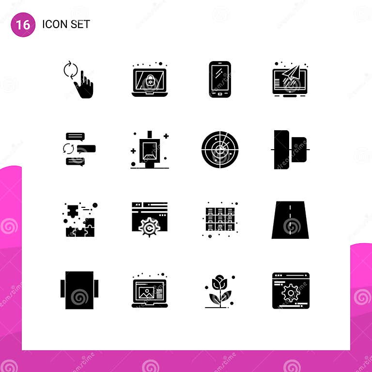 Solid Glyph Pack of 16 Universal Symbols of Chatting, Screen, Smart ...