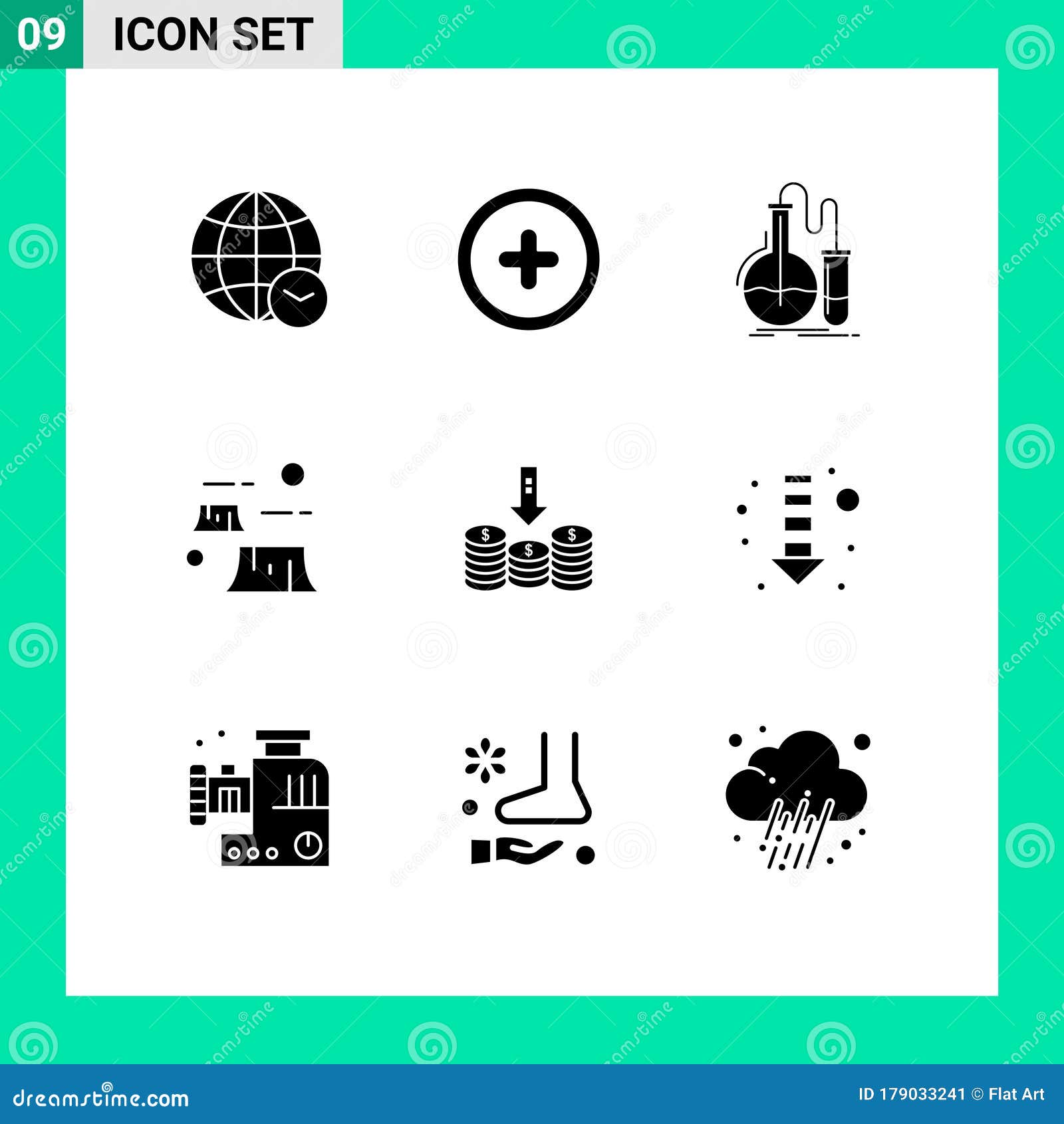 Solid Glyph Pack of 9 Universal Symbols of Coins, Destruction ...